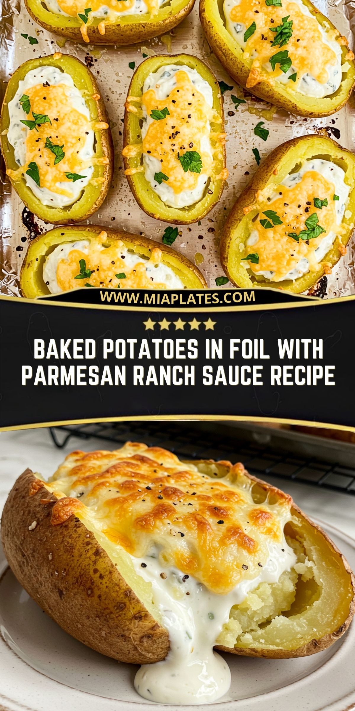 Baked Potatoes in Foil with Parmesan Ranch Sauce
