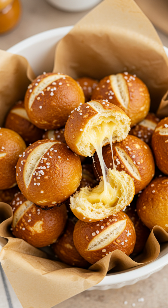 Warm, Gooey Cheesy Pretzel Bites Recipe