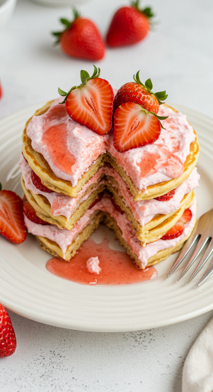 Strawberry Shortcake Pancake Stack