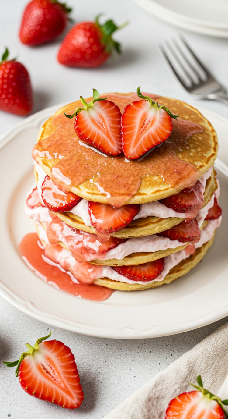Strawberry Shortcake Pancake Stack