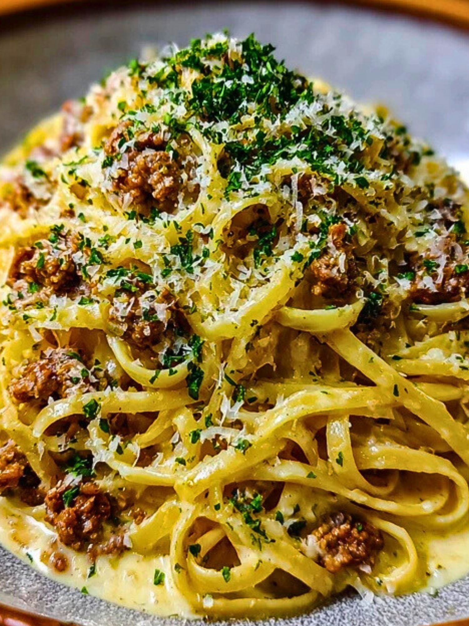 Creamy Parmesan Beef Linguine with Garlic Butter Sauce