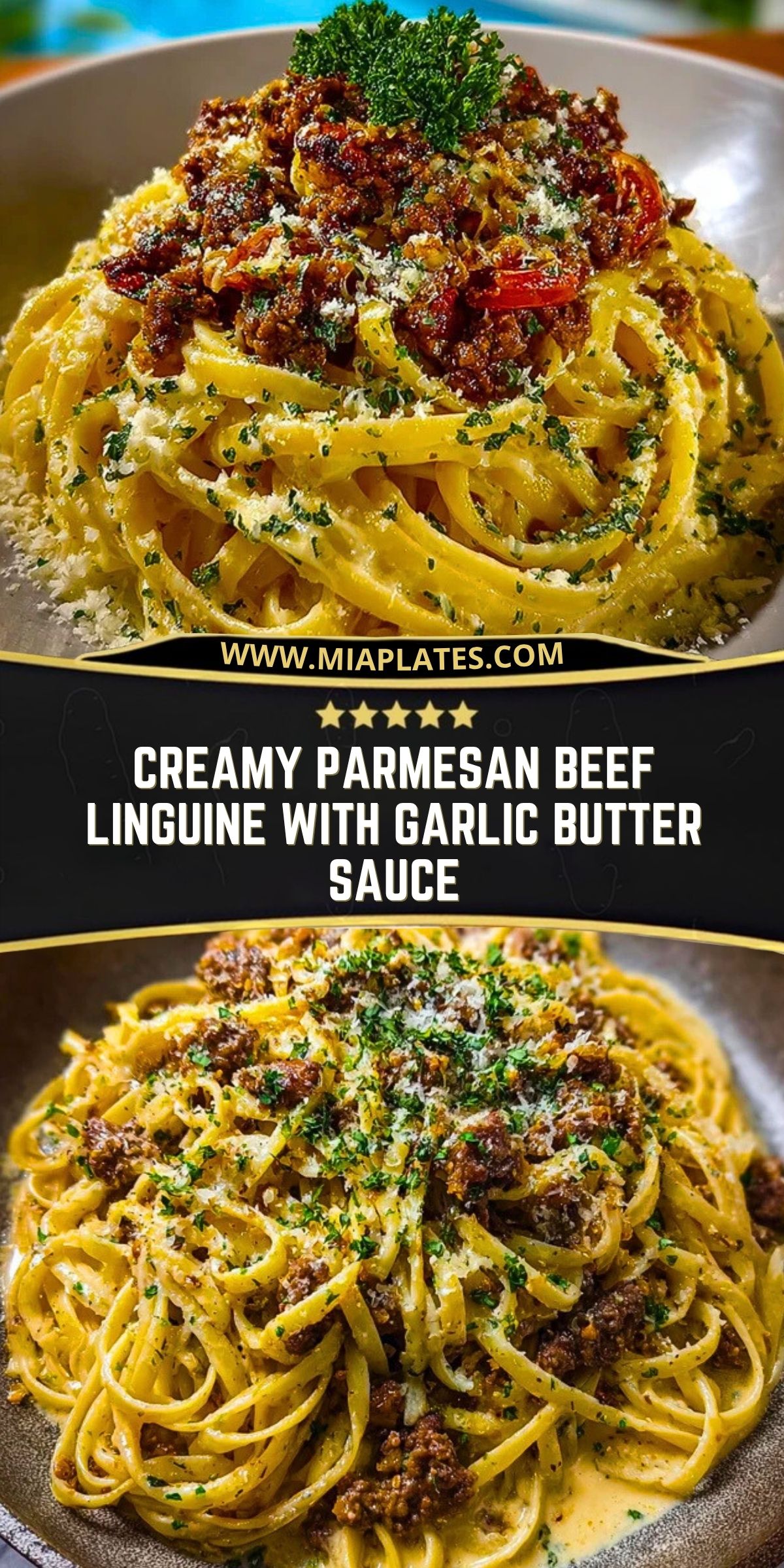Creamy Parmesan Beef Linguine with Garlic Butter Sauce
