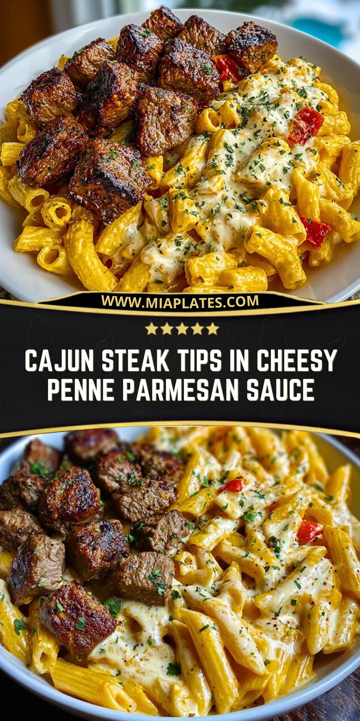 Cajun Steak Tips in Cheesy Penne Parmesan Sauce