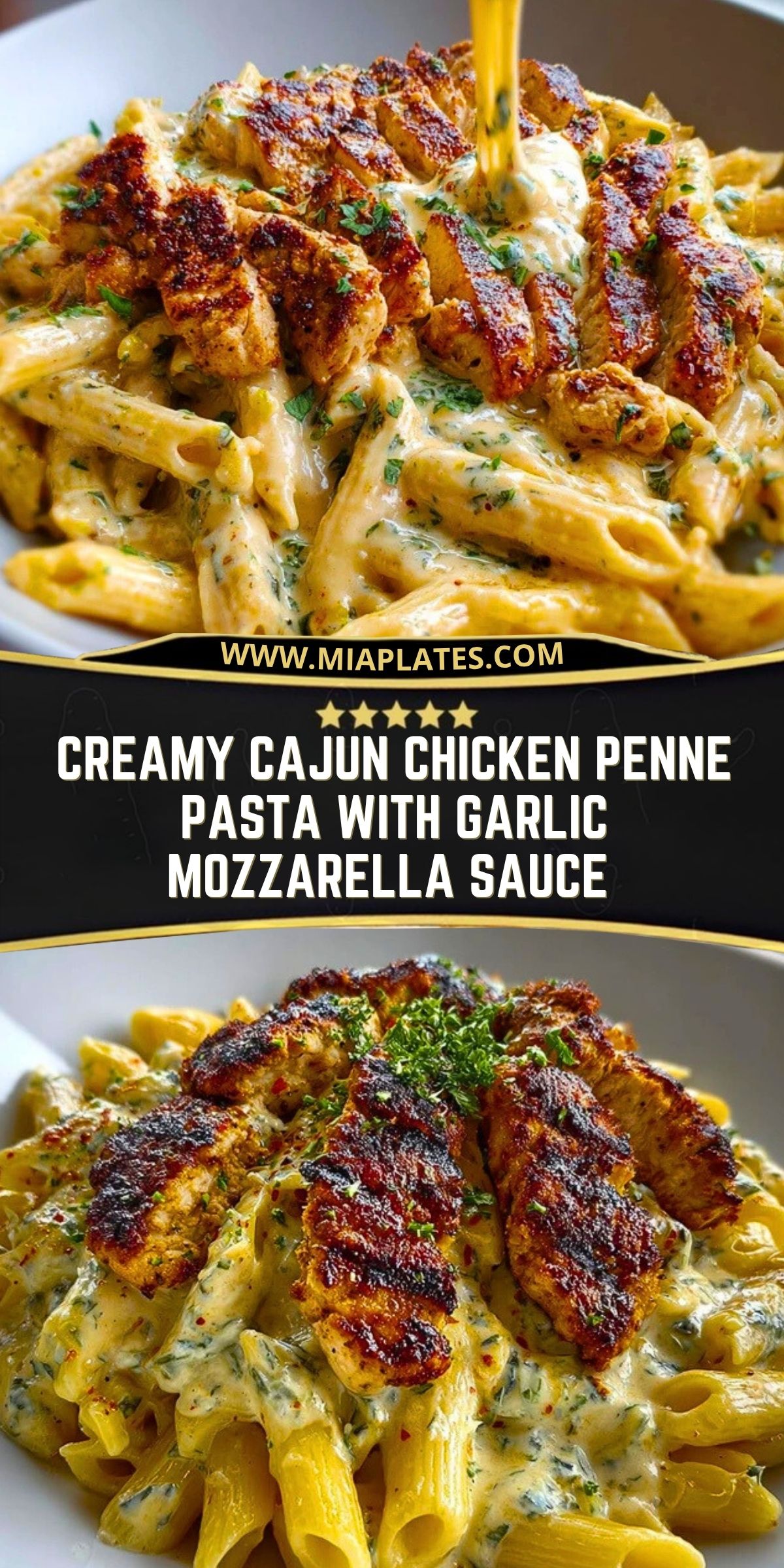 Creamy Cajun Chicken Penne Pasta with Garlic Mozzarella Sauce