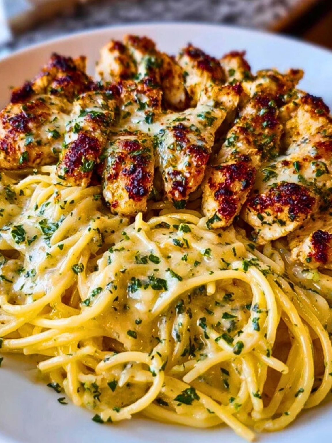 Creamy Garlic Parmesan Chicken with Cheesy Spaghetti