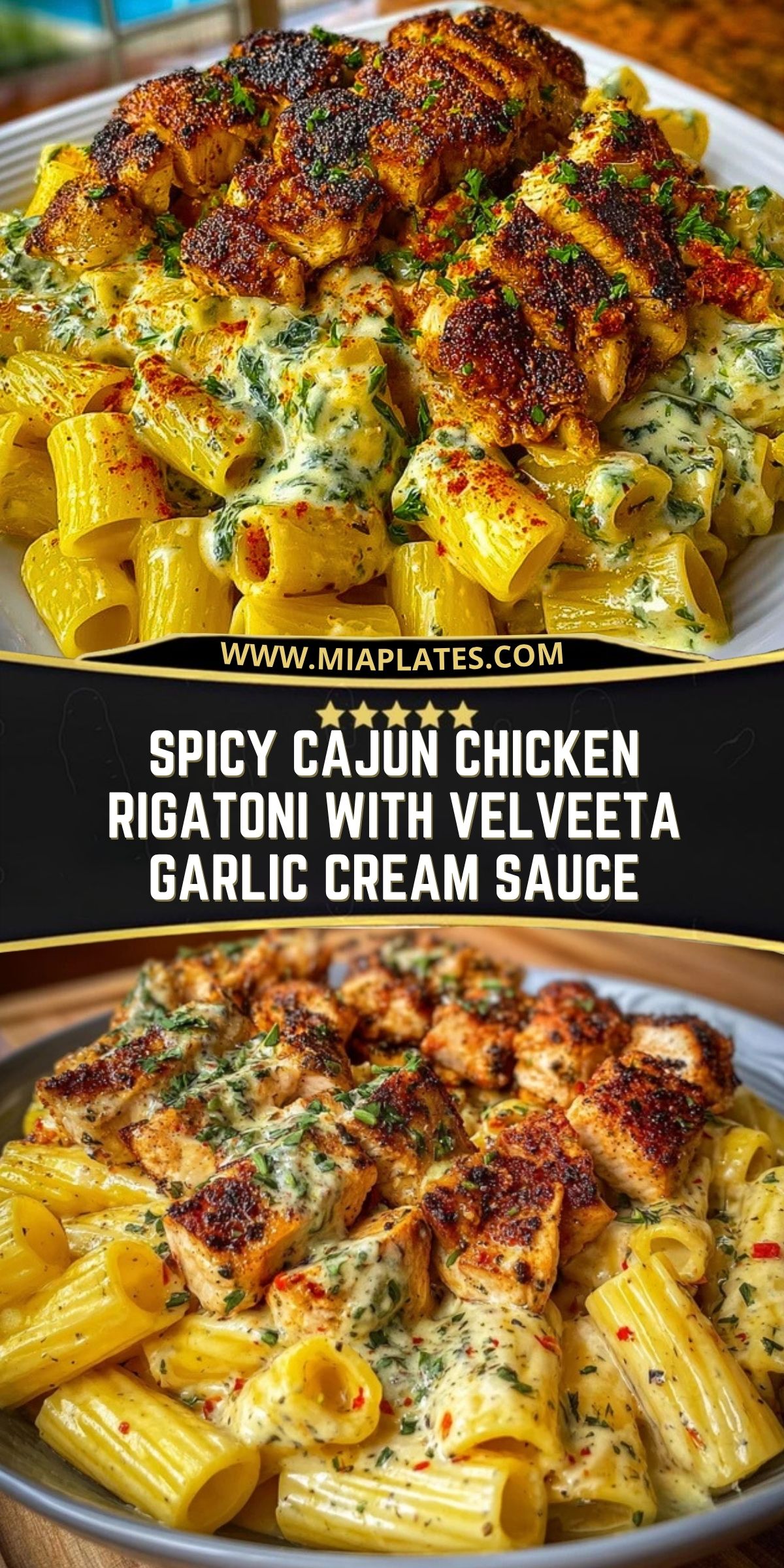 Spicy Cajun Chicken Rigatoni with Velveeta Garlic Cream Sauce