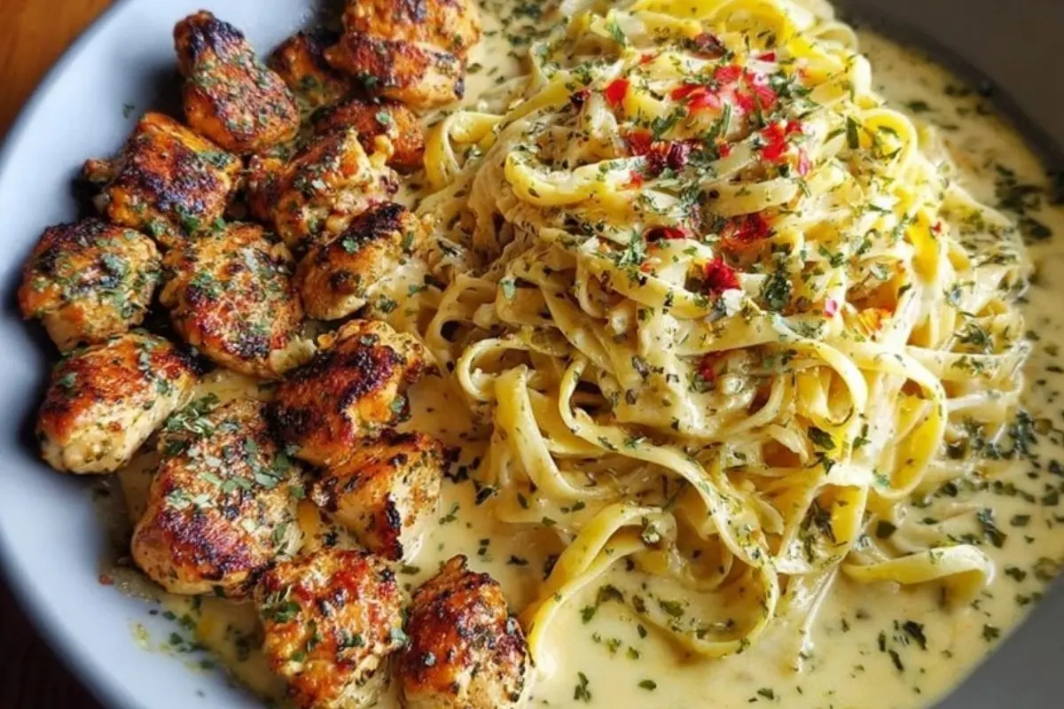 Golden Garlic Butter Chicken with Creamy Parmesan Linguine