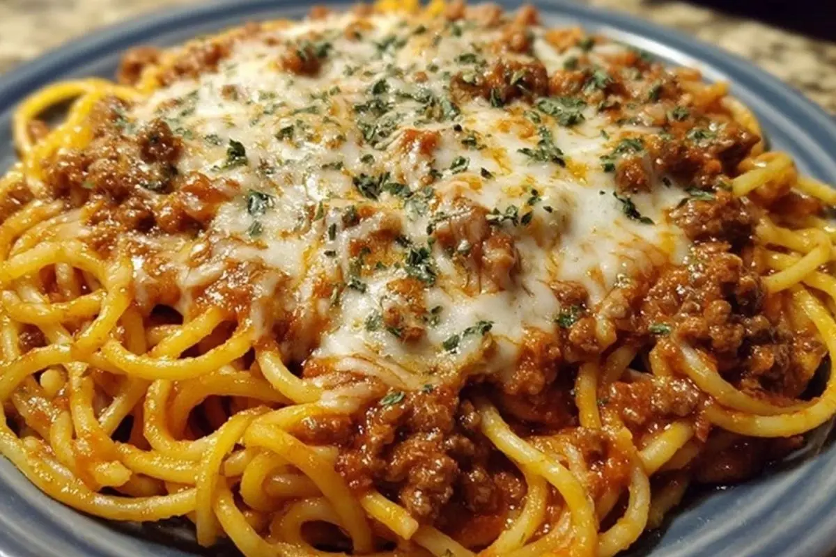 Creamy Velveeta Spaghetti with Italian Beef Marinara